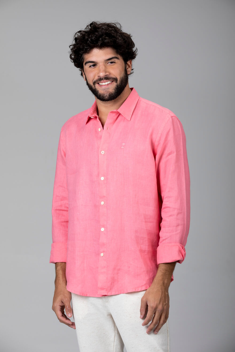 Camisa Linho Ml Brisa- Rosa - adfashion